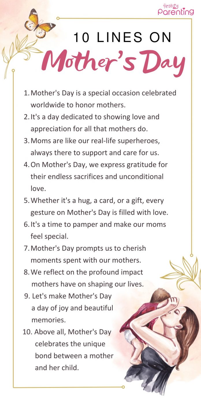 Mother's Day Essay in English for Classes 1,2,3 Students: 10 Lines ...