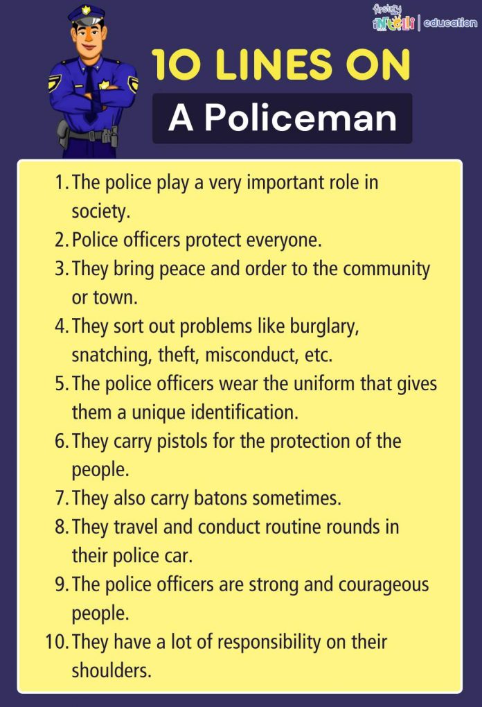 Essay On Policeman in English for Classes 1-3: 10 Lines, Short & Long ...