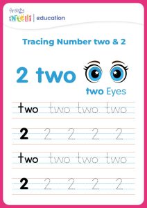 Number 2 Tracing Worksheets for Preschoolers & Kindergarten