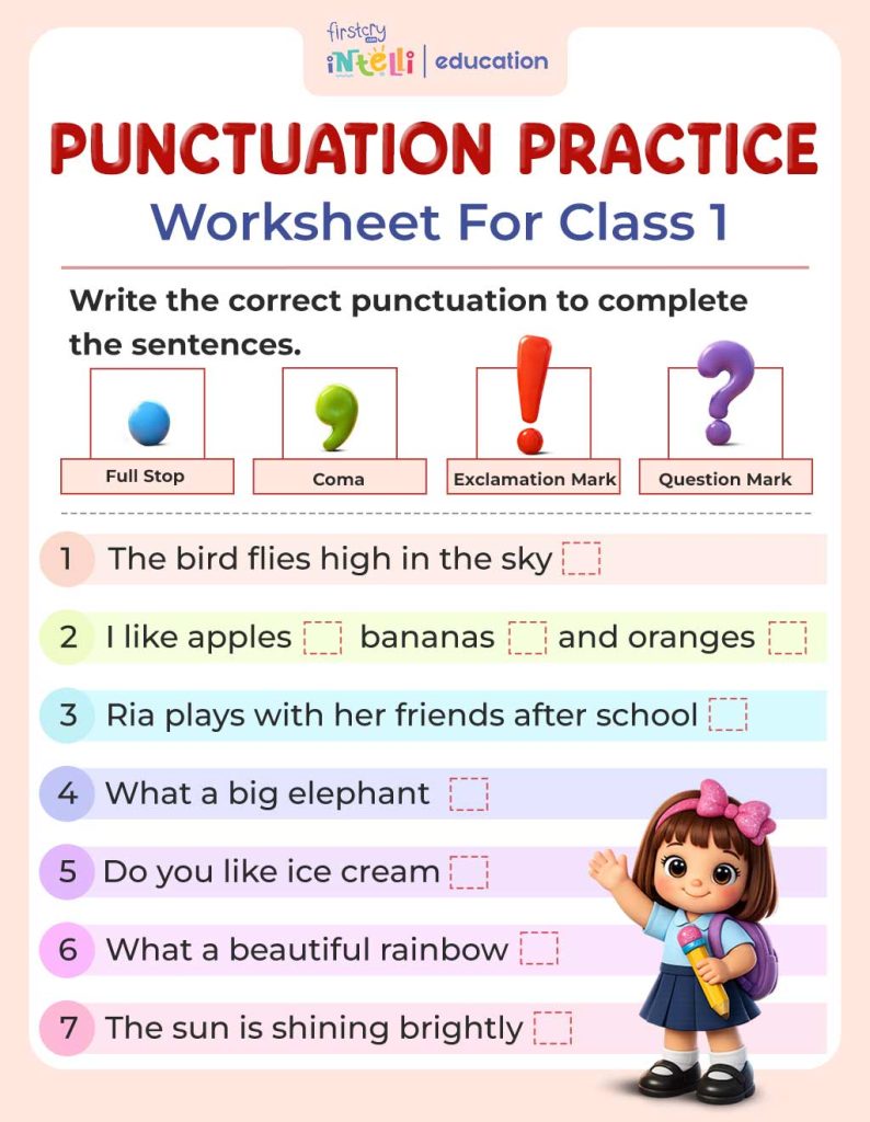 Punctuation for Class 1 - Types, Examples and Worksheet