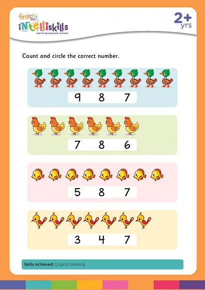 Count and circle the correct number. worksheet